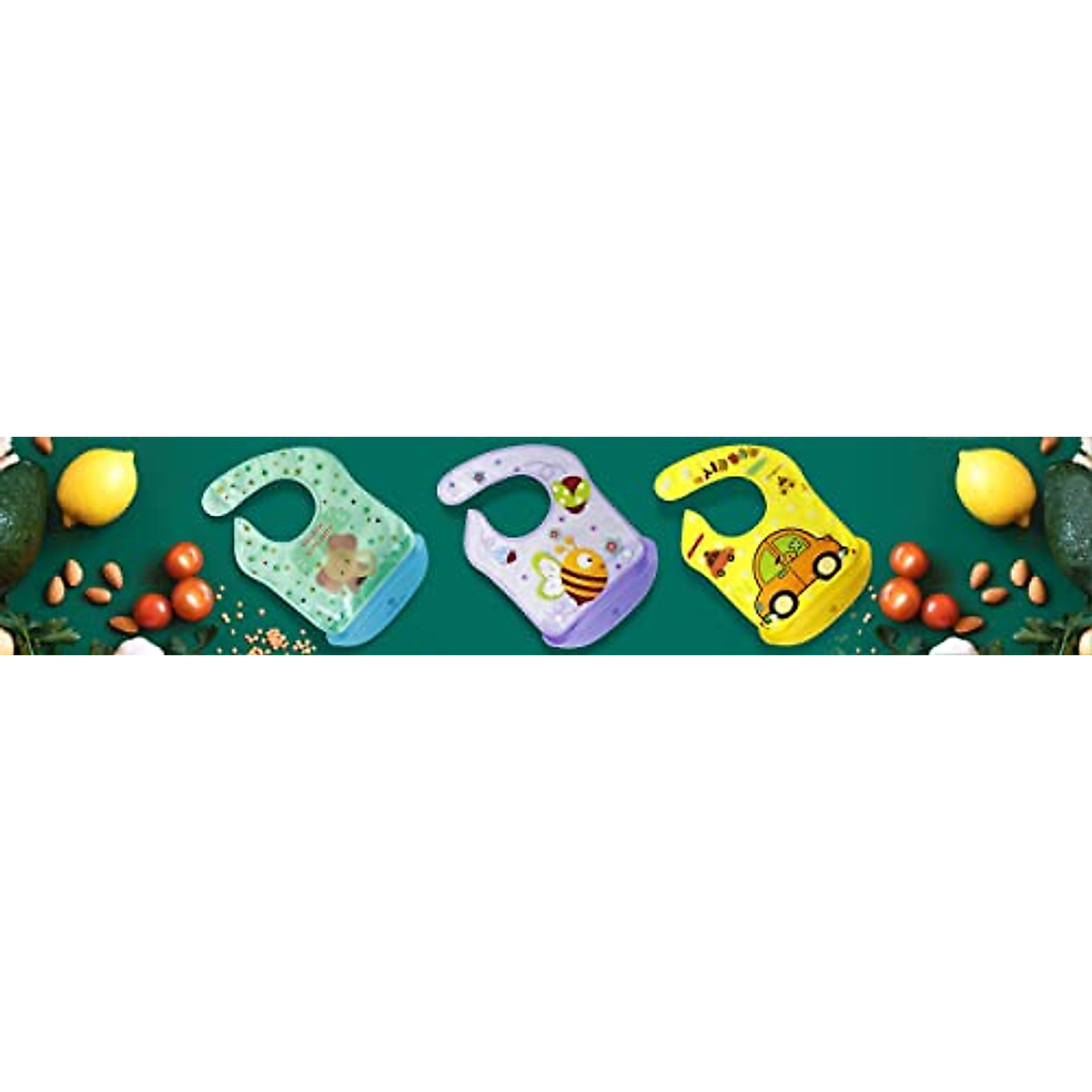 Amplim Baby Feeding Bib (3-Pack) Toddler/Baby Bibs for Eating. Waterproof, Adjustable, Lightweight. Eco-friendly PEVA material. BPA, Lead, Phthalate, Cadmium free