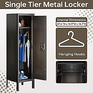 MIIIKO Metal Storage Locker Cabinet with 1 Door, Steel Wardrobe Cabinet with Hanging Hooks, Locker for Bedroom, Home Office, Gym and Changing Room