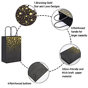 Sharlity Small Black Gold Gift Bags 24pcs Paper Bags with Handles for Birthday, Wedding, Bridal, Black and Gold Party Decorations (8.5 x 6.3 x 3.15inch)