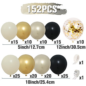 Black and Gold Balloon Garland Arch Kit, 152pc White Sand Confetti Champagne New Years Eve Party Balloons for Nye Decorations 2024,Birthday Wedding Party Decor