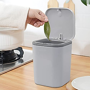 Idomy 0.5 Gallon Tiny Desktop Push-Button Trash Can, Mini Garbage Can, Gray