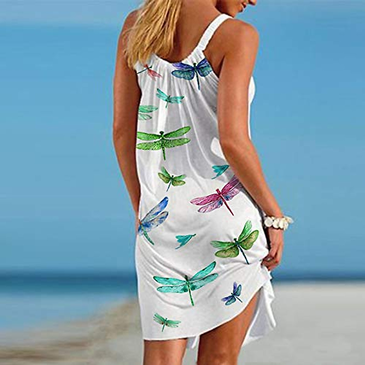 Vedolay Dresses for Womens Sexy Summer, Womens Summer Print Color Block Sleeveless Dress A-Line Mini Mini Sundress