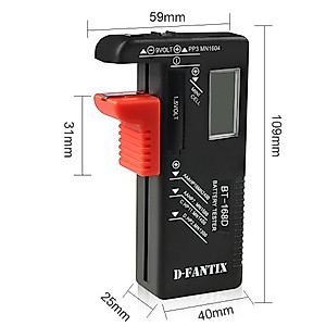 D-FantiX Digital Battery Tester, Universal Battery Checker Household Battery Testers for AAA AA C D 9V 1.5V Small Batteries Button Cell (Model: BT-168D)