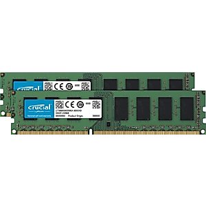 Crucial 16GB Kit (8GBx2) DDR3/DDR3L 1600 MT/s (PC3-12800) DR x8 ECC UDIMM 240-Pin Memory - CT2KIT102472BD160B