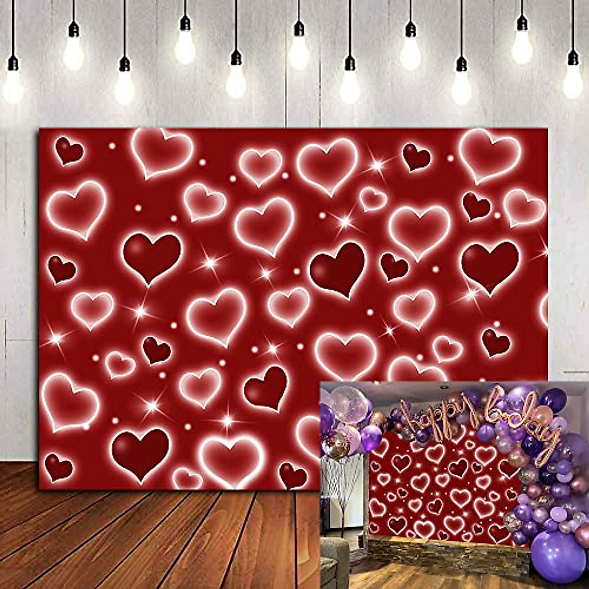 DYANG Early 2000s Backdrop for Red Heart Party Photo Backdrop Glitter Heart Sweet 16 18th 21th 30th Women Men Happy Birthday Photography Background Selfile Wall Decor (Red)