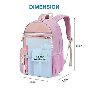 mommore Girls Backpack for School, Kawaii Kids Backpack, Lightweight Bookbag for Teen Girls Middle High School Daypack with Bear Pendant, Travel Outdoors, Pink