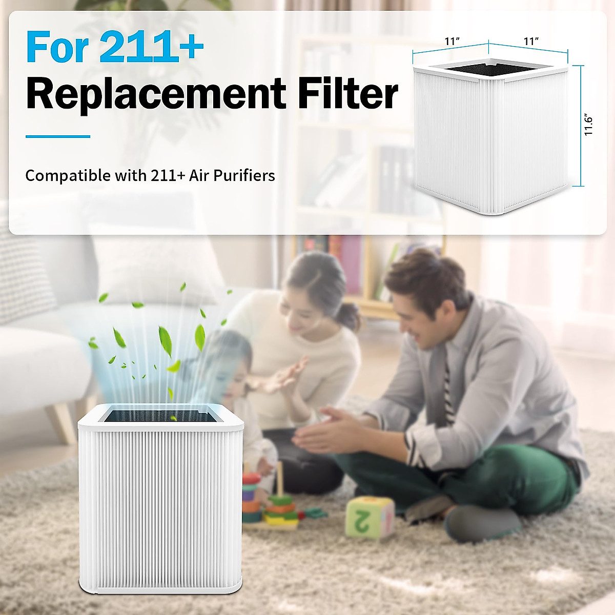 2 Pack 211+ Filter Replacement Compatible with 211+ Air Purifier, 2-In-1 H13 211+ Hepa Filter and Activated Carbon Filter