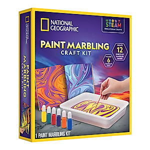 NATIONAL GEOGRAPHIC Marbling Art Kit - Create 12 Sheets of Marble Art with Paints & Water, Crafts for Kids, Amazon Exclusive