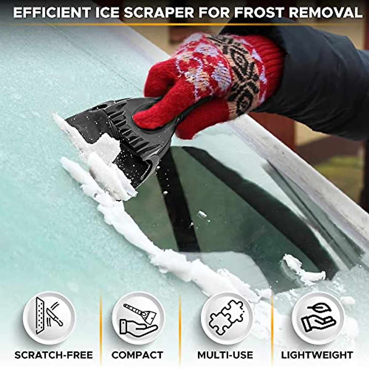 EcoNour Ice Scraper for Car Windshield | 2 Pack Window Scraper to Remove Snow, Frost, and Ice | Ice Crusher for Car Window with Foam Handle for Perfect Grip | Snow Removal & Frost Remover Accessories