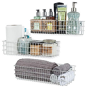 Wall35 Kansas Wall Mounted White Bookshelf for Kids' Room Decor, Metal Wire Storage Basket Set of 6 (Varying Sizes)