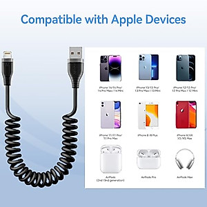 Coiled Lightning Cable [2Pack 4Ft] iPhone Charger Cable for Car MFi Certified Nylon Braided Retractable Fast Charging Cord with iPhone14/13/12/11 Pro Max/SE/XS MAX/XR/XS/X/8/7/Plus/6S iPad/iPod/iPads