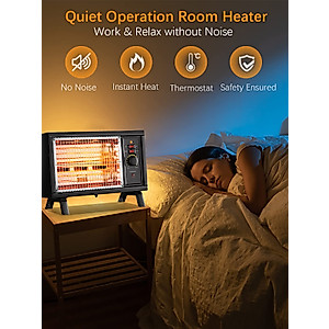 JASUN Portable Space Heater Electric Radiant Heater Fast Heating with Adjustable Thermostat, Portable Indoor Heater with Handle Quiet Energy-Saving 1250W/1500W for Office Home Garage Bedroom Black