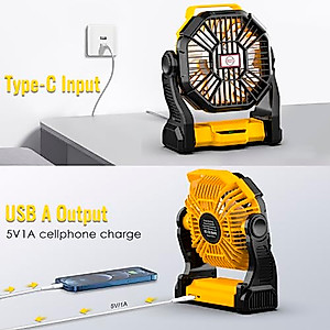 Sendowtek Portable Battery Fan with LED Light, 10400mAh Quiet Rechargeable Tent Fan with Hanging Hook 4 Speed Small USB Battery Powered Camping Fans for Travel Picnic Outdoor Indoor Cooling Sleeping