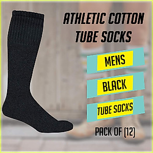 Yacht & Smith Mens & Womens Wholesale Bulk Cotton Tube Socks, Referee Style, by SOCKS'NBULK (12 Pairs Black, Mens 10-13 (Shoe Size 7-12))