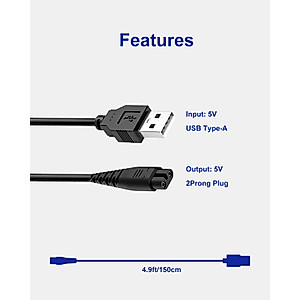 uijino USB Charging Cable Compatible with Hatteker Hair Clipper, 5V Charger for Hatteker RFC-598 RFC-588 RFC-690 RFC-696 RSCX-7568 Electric Shaver Beard Trimmer, 2 Cleaning Brush, 4.9ft Power Cord