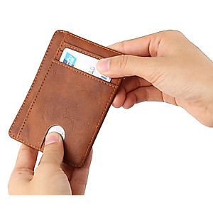 Credit Card Holder Slim Wallet RFID Blocking Leather Minimalist Wallet with ID Window for Men Women Ladies Wallet (Brown)