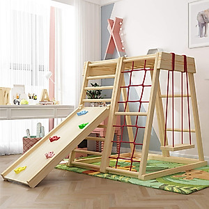 DUTUI Home Kindergarten Small Naughty Castle Playground, Children's Slide, Indoor Solid Wood Children's Climbing Frame Swing Combination