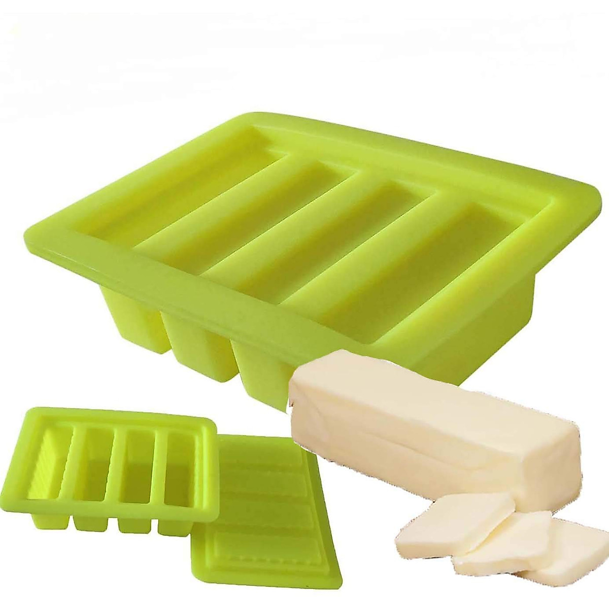 pizety butter molds Large 4 Cavities Silicone butter mold Pudding & Jello Shot Mold butter stick molds,Cheesecake, butter mold with lid Product Dimensions 7 x 5 x 2 butter mold stick (yellow)