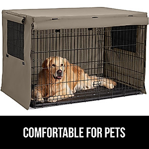 Gorilla Grip Dog Crate Covers Compatible with Amazon Basics Dog Crates, All Sides Open, Privacy Cover Fits 24" Wire Kennel, Breathable Mesh Windows, Light Reducing Puppy Training Cage Topper, Taupe