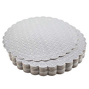 Tebery 15 Pack Round Cake Boards 10-inch Premium Silver Cake Circles Cardboard Scalloped Cake Circle Base