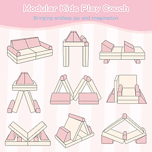 Stmoze Nugget Couch, Modular Kids Play Couch, Kids Couch for Playroom, Kids Sofa Couch, 5 Seconds Instant Expansion, Corduroy Fabric, Pink and Beige