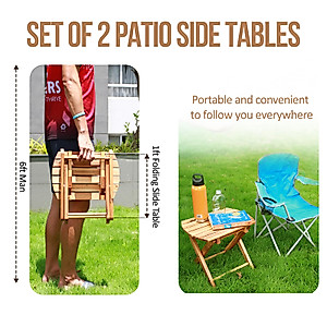 Pack of 2 Small Folding Tables, Outdoor Wood Coffee Table, Portable Side Table, Patio Folding Table, Small Wooden Folding Table (Natural, Oval-12in)