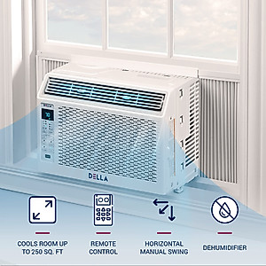 DELLA 6000 BTU 115V/60Hz Energy Saving Window Air Conditioner, Whisper Quiet AC Unit with WIFI Smart Controls, Remote, Dehumidifier, Fan, Cools Up to 250 Sq. Ft.