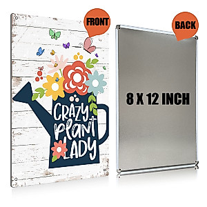 BEASTZHENG Funny Farmhouse Crazy Plant Lady Sign Metal Tin Sign Wall Decor - Rustic Tin Sign for Home Porch Garden Decor Gifts - 8x12 Inch