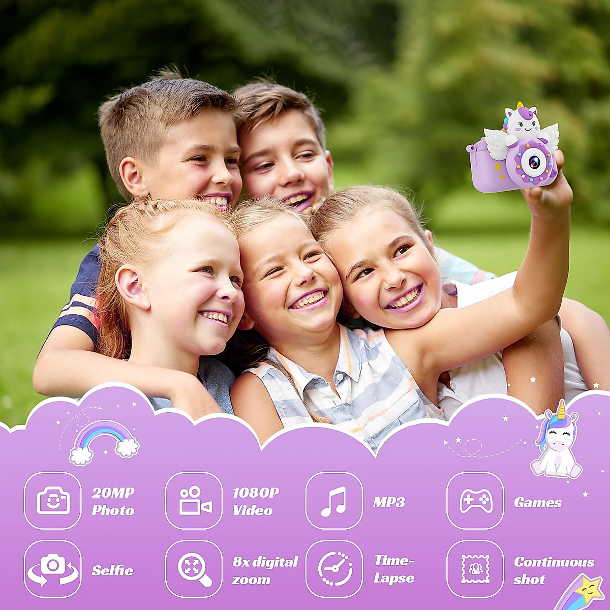 TIATUA Kids Camera for Girls & Boys, Toddler Camera Toys for Age 3-12 Kids with 32GB Card & Dual Lens, Digital Camera for 4 5 6 7 8 9 10 Year olds (Purple)