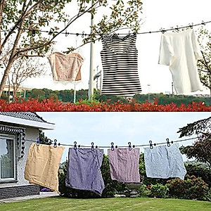 Retractable Clothesline for Travel Camping Outdoor, Portable Elastic Clothesline Rope with 12 Clothes Clips, 13 Anti-Skid Clips for Indoor Laundry Drying line,Backyard, RV Cruise Accessories