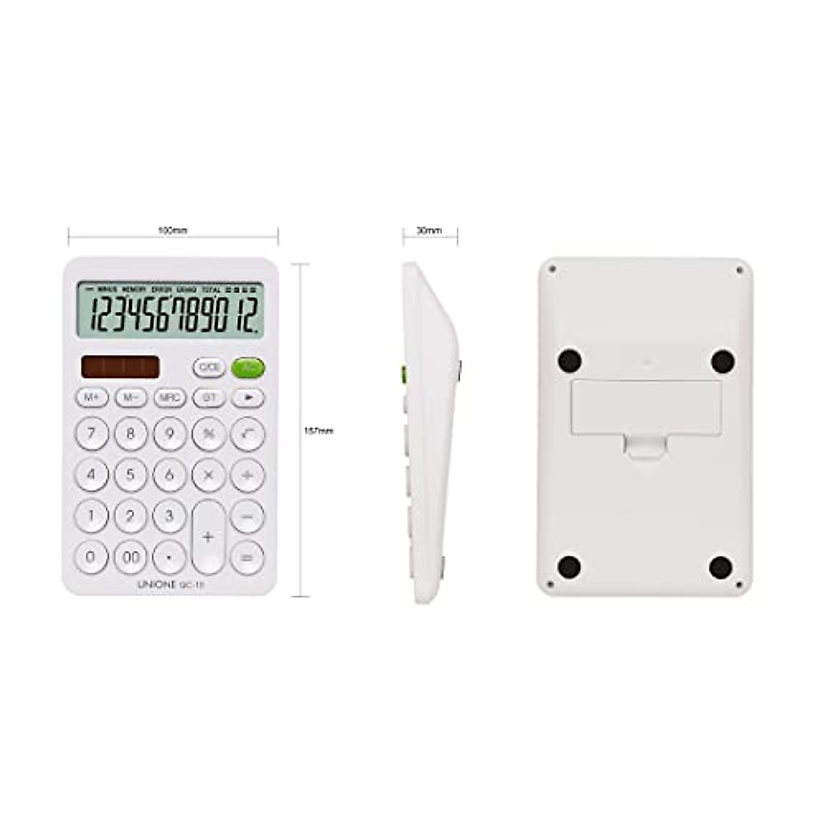 UNIONE White Calculator with a Bright LCD, Dual Power Handheld Desktop. Color. Business, Office, High School (4×6.6in)