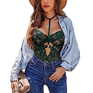 Avidlove Lingerie for Women Floral Lace Snap Crotch Teddy Bodysuit One Piece Teddies Babydoll