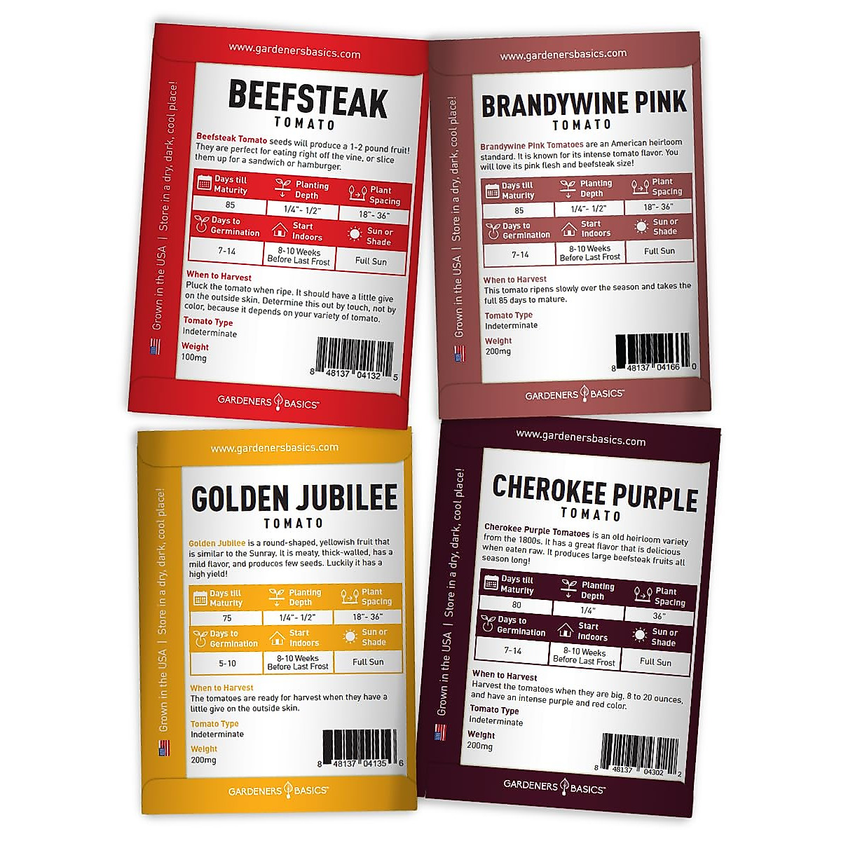 Gardeners Basics, Tomato Seeds for Planting 16 Variety Pack Heirloom Tomato Seeds, Tiny Tim, Cherry Tomato Seeds, Beefsteak Seeds, Roma Tomato Seeds, Determinate and Indeterminate and More, Non GMO