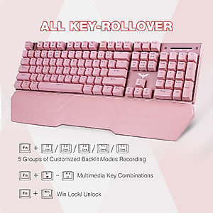 Havit Mechanical Keyboard and Mouse Combo RGB Gaming 104 Keys Blue Switches Wired USB Keyboards with Detachable Wrist Rest, Programmable Gaming Mouse for PC Gamer Computer Desktop (Pink) (Renewed)