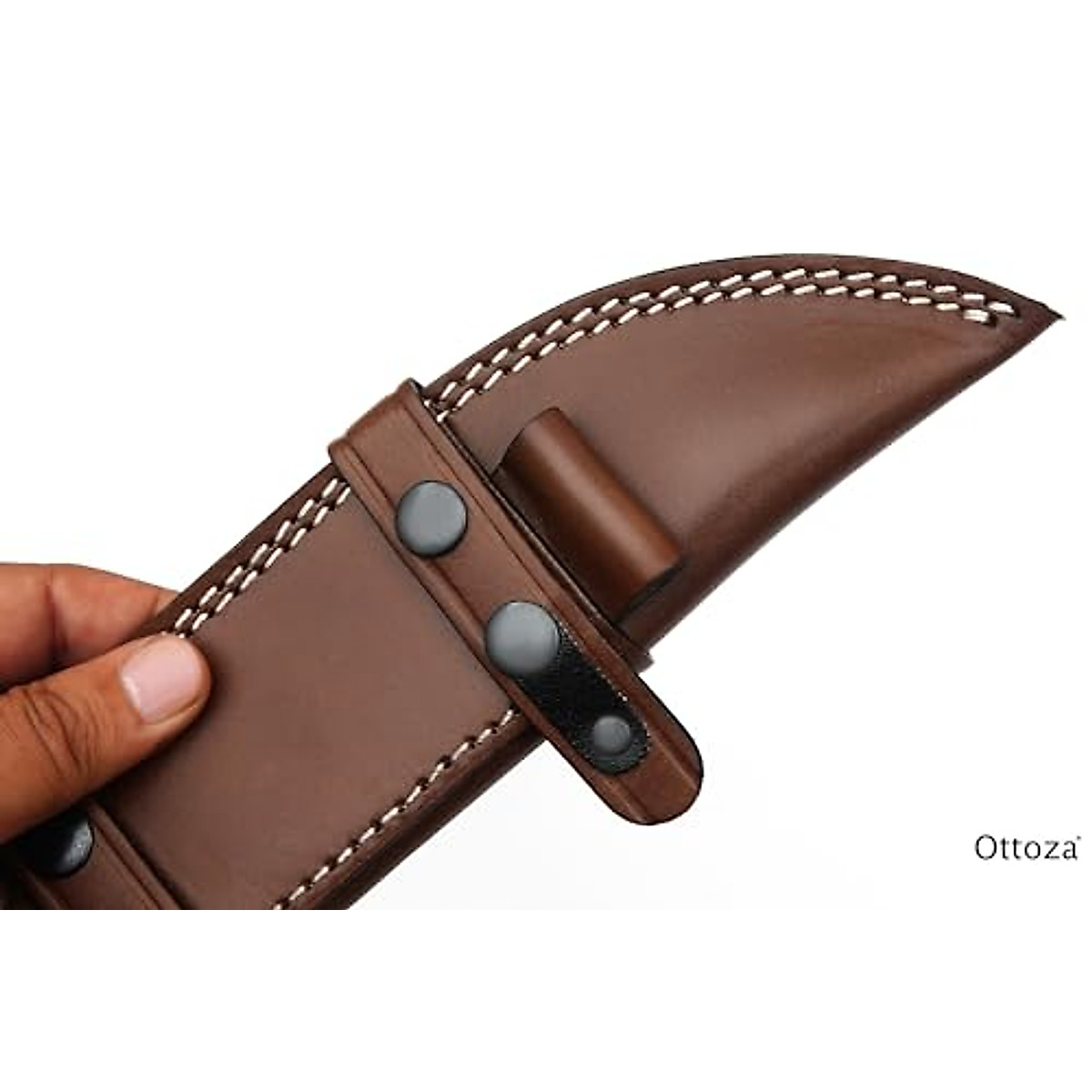 Ottoza Handmade XL Leather Knife Sheath RIGHT HAND Tracker Knife Sheath - Bushcraft Knife Sheath - Hunting Knife Sheath - Survival Knife Sheath Horizontal Carry Dark Brown TOP GRAIN LEATHER No:124
