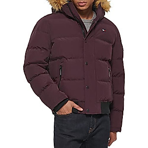 Tommy Hilfiger Men's Arctic Cloth Quilted Snorkel Bomber Jacket, Burgundy, XX-Large