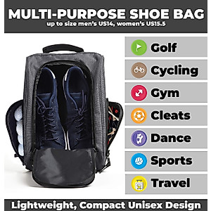 Athletico Golf Shoe Bag - Zippered Shoe Carrier Bags With Ventilation & Outside Pocket for Socks, Tees, etc. (Gray)