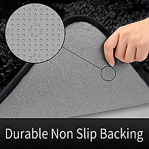Yimobra Luxury Chenille Bathroom Rug Non-Slip, Extra Soft and Comfortable Bath Mat, Shaggy Rugs Plush Carpet Floor Mats, Super Absorbent and Thick, Machine Washable, 31.5 x 19.8 Inches, Black