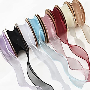 TONIFUL 1-1/2 Inch Wide Gold Wired Chiffon Ribbon Sheer Organza Ribbons for Crafts Floral Bouquets Wedding New Year Eve Party Decorations Valentine's Day Gift Wrapping Bow Making Tree Wreaths (10yd)