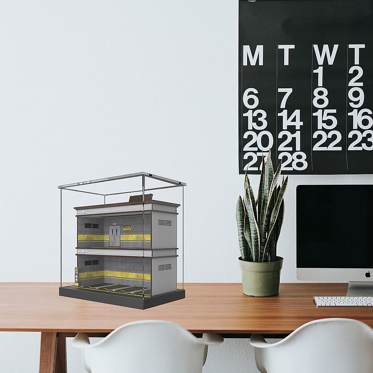 Hot Diecast Wheels Display Case - 1/64 Scale Die-cast Model Car Display Case with LED Light and Acrylic Cover, Wooden Parking Garage in 3 Floors with 10 Parking Spaces (D5)