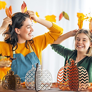 Soaoo 12 Pcs Thanksgiving Wooden Table Signs Pumpkin Wood Table Decoration Thanksgiving Tiered Tray Decoration Thanksgiving Table Centerpieces Block Sign Farmhouse Decorations for Home Party