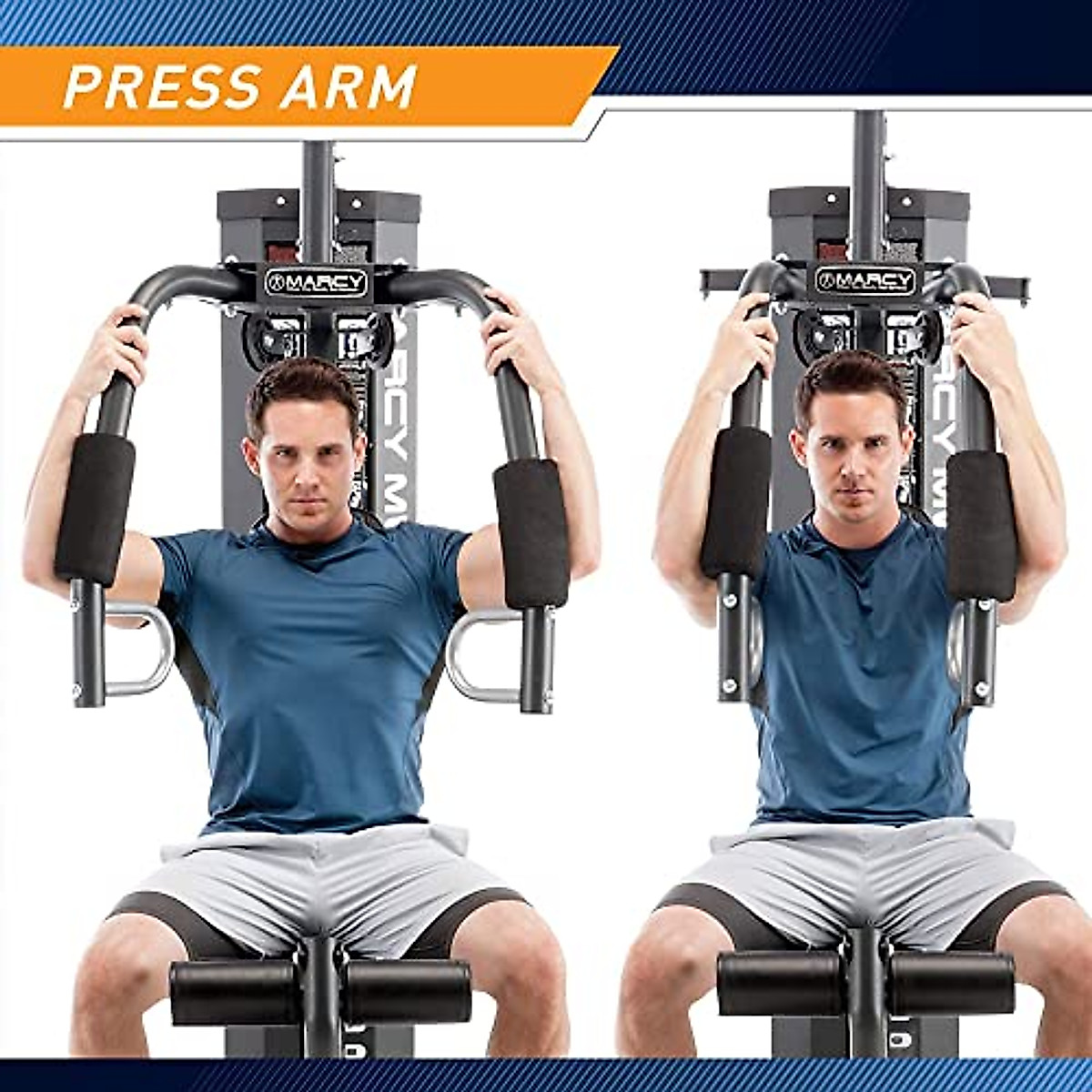 Marcy MWM-7454 Stack Weight Multifunctional Home Gym Workout Station with Pulley, Arm, and Leg Developer for Full Body Fitness, White