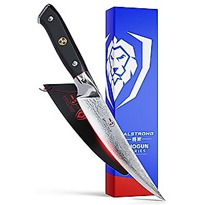 Dalstrong Fillet Knife - 6 inch - Shogun Series ELITE - Damascus - AUS-10V Japanese Super Steel - Boning Knife - Meat Cutting, Carving, Bone, Trimming, Deboning - Black G10 Handle - Sheath Included