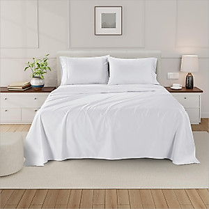 Egyptian Cotton Queen Sheets Deep Pocket 100% Egyptian Cotton Sheets 800 Thread Count Bed Sheet 4 Piece - Extra Long-staple Cotton Sheets and Breathable & Sateen Weave Bed Sheet (White)