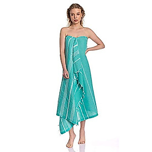 Clotho Turkish Beach Towel Set of 6 with 2 Towel Bands - Quick Dry Beach Towels Oversized Sandproof - 100% Cotton 39x70 - Extra Large Light Travel Towel Giftable Beach Essential