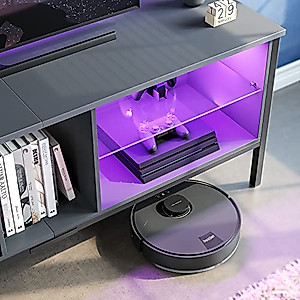 Bestier Entertainment Center, Gaming TV Stand for 70 TV inch, TV Media Console with Modern Glass Shelves, Grey