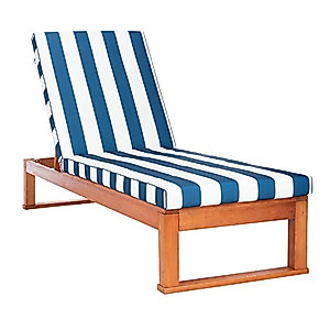 SAFAVIEH Outdoor Collection Solano Natural Wood/ Navy Stripe Cushion Patio Backyard Chaise Lounger Chair