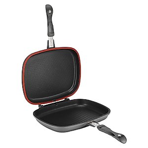 Double Side Pan, Grill Pan Frying Double Side Portable Anti Burn Handle Kitchen Supplies Grill Pot 32cm or 12.6in