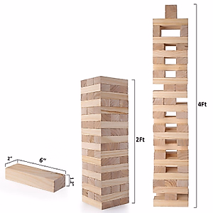 TUAHOO Outdoor Games Giant Tumble Tower (Stacks to 4+ Feet), Jumbo Tumbling Timber, Wood Stacking Backyard Game for Kids Adult Family Fun, 54-Blocks + Storage Bag