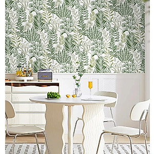 HeloHo Peel and Stick Wallpaper Green Leaf Floral Wallpaper for Bedroom Self Adhesive Removable Wallpaper Waterproof Contact Paper for Furniture Bathroom Dining Room Living Room Decor 16.1" X 118"